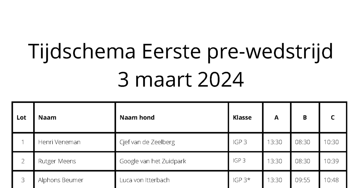 Loting en tijdschema 1e pre | duitseherder.nl